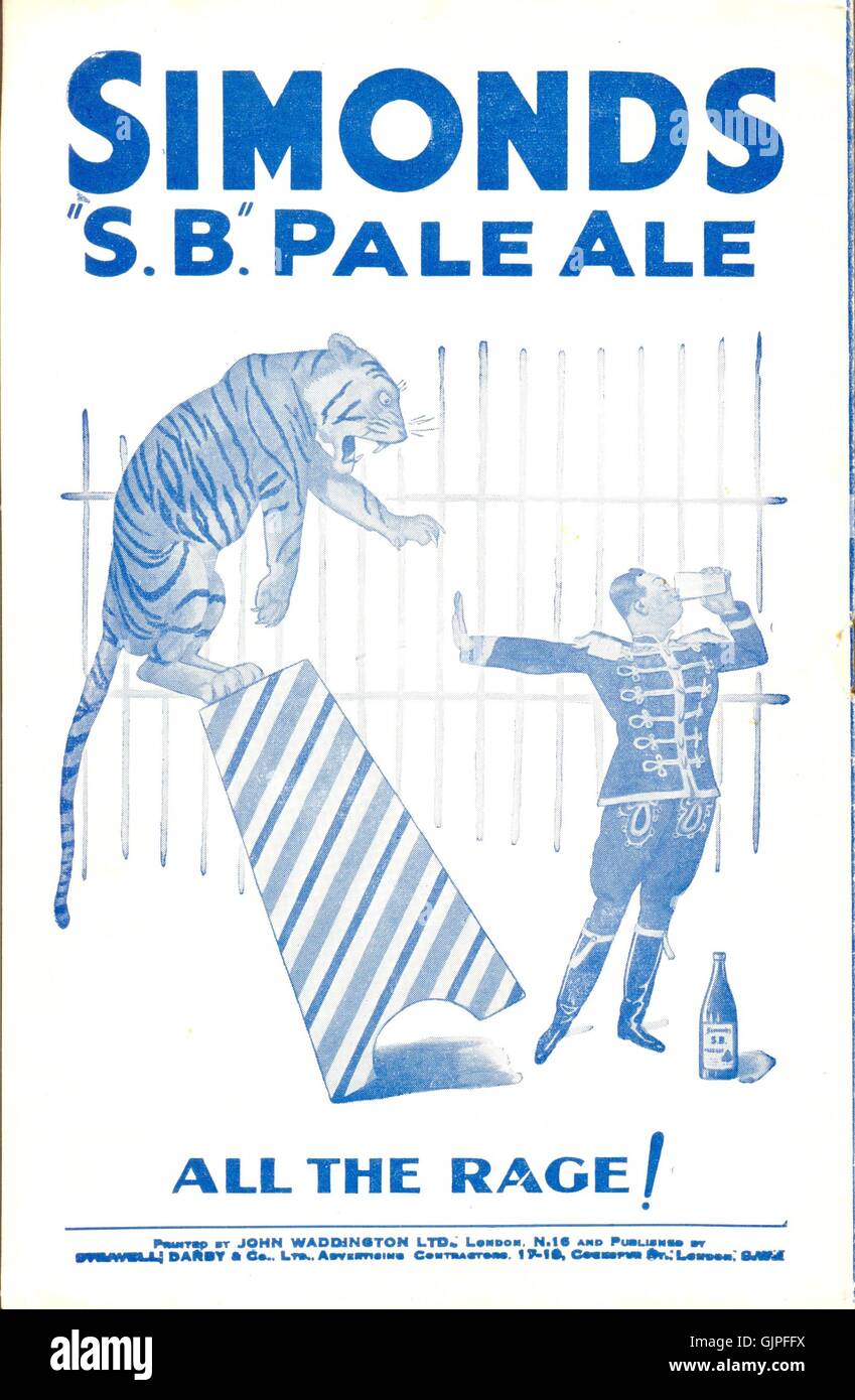 Advertisement for Simonds S. B. Pale Ale on back of Palace Theatre of ...