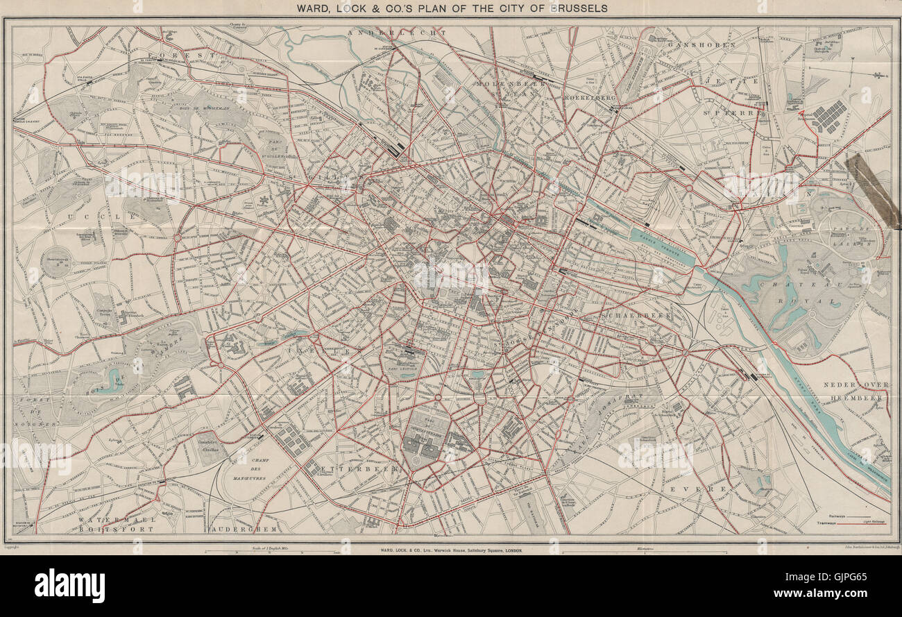 BRUSSELS BRUXELLES vintage town/city plan. Belgium. WARD LOCK, 1926 old ...