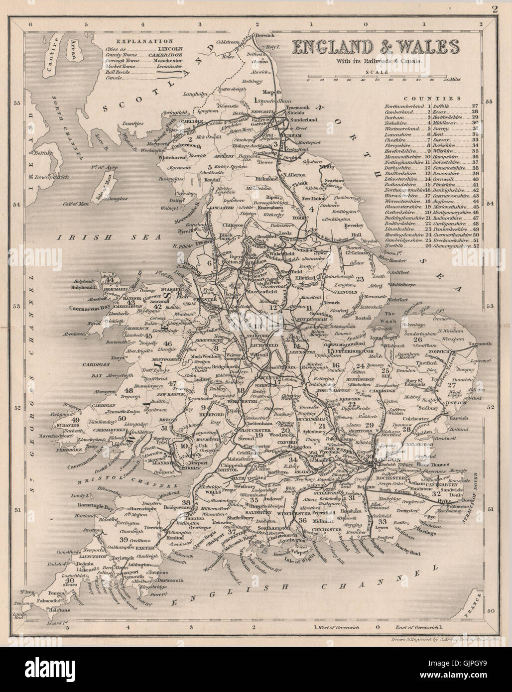 ENGLAND & WALES with its railrods & canals by ARCHER/DUGDALE, 1845 ...