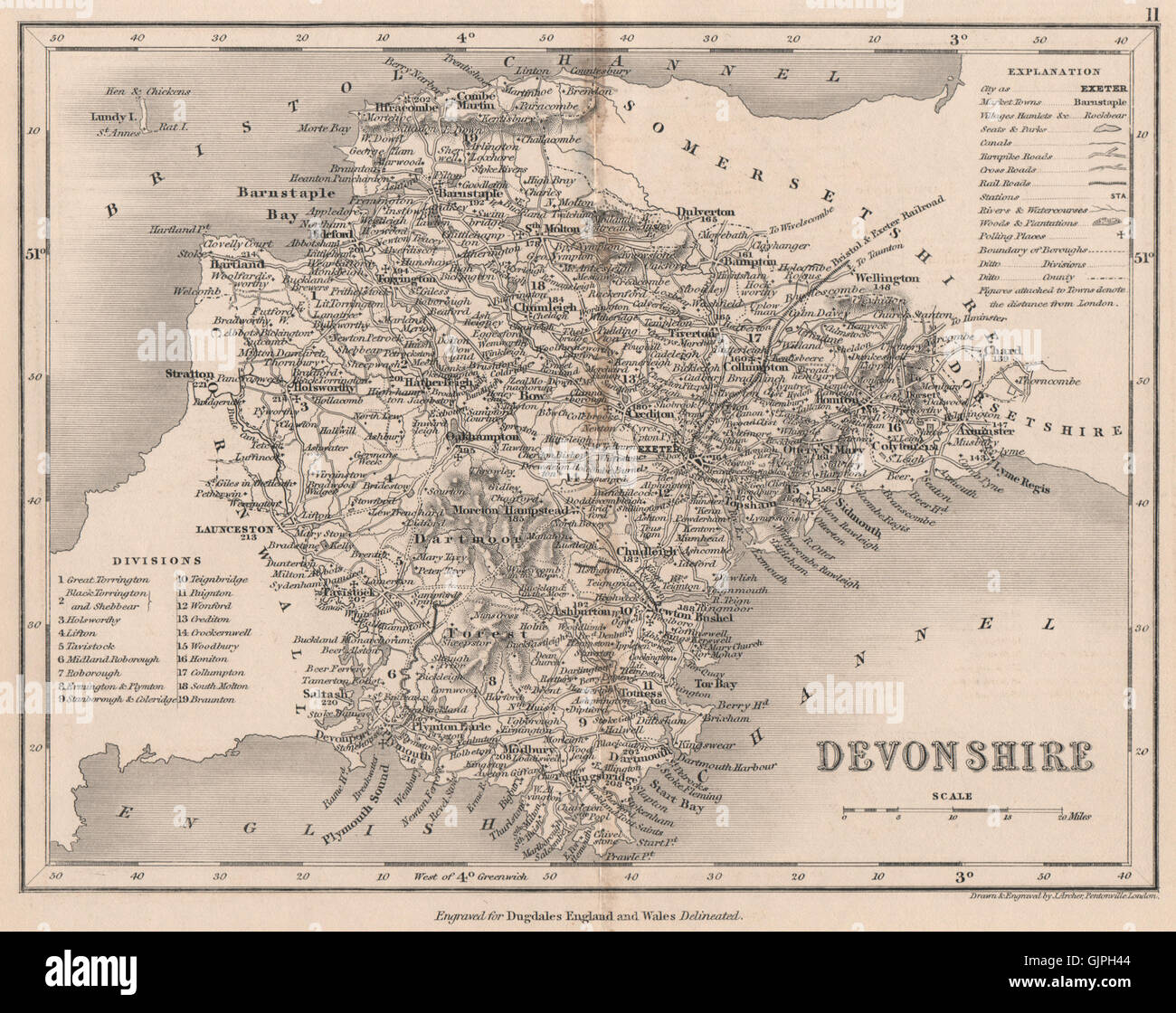 DEVONSHIRE county map by DUGDALE/ARCHER. Dartmoor. Seats polling places ...