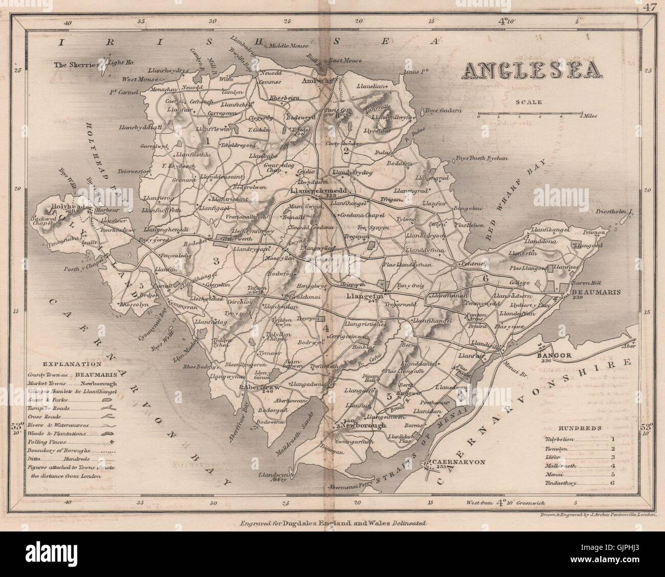 ANGLESEA county map by DUGDALE/ARCHER. Seats polling places, 1845 Stock ...