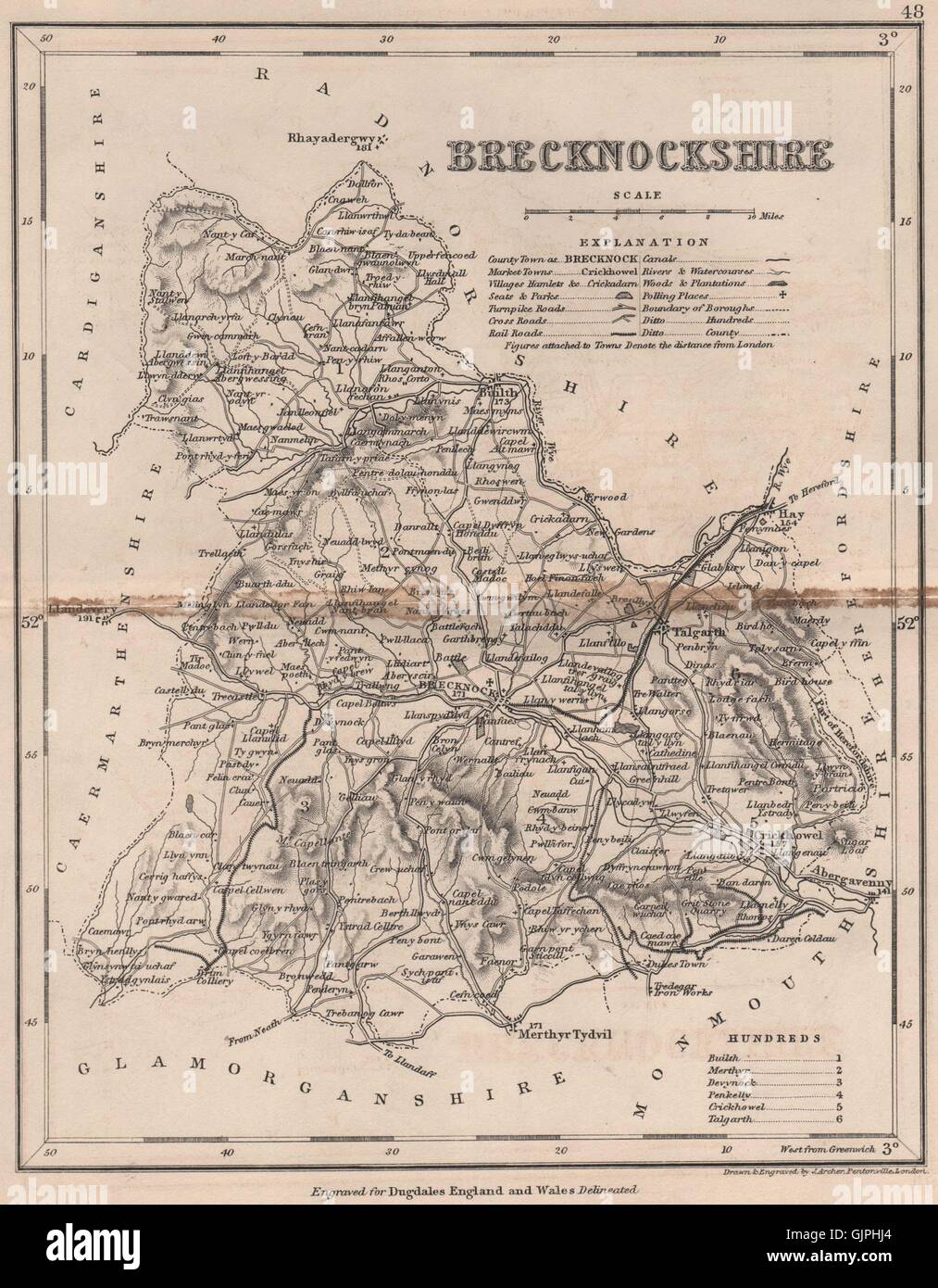 BRECKNOCKSHIRE county map. DUGDALE/ARCHER. Breconshire. Seats canals ...