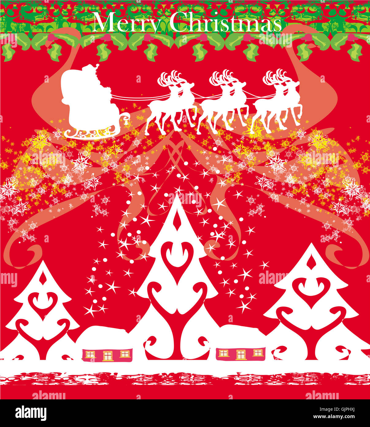 abstract landscape with houses and Santa Stock Photo - Alamy