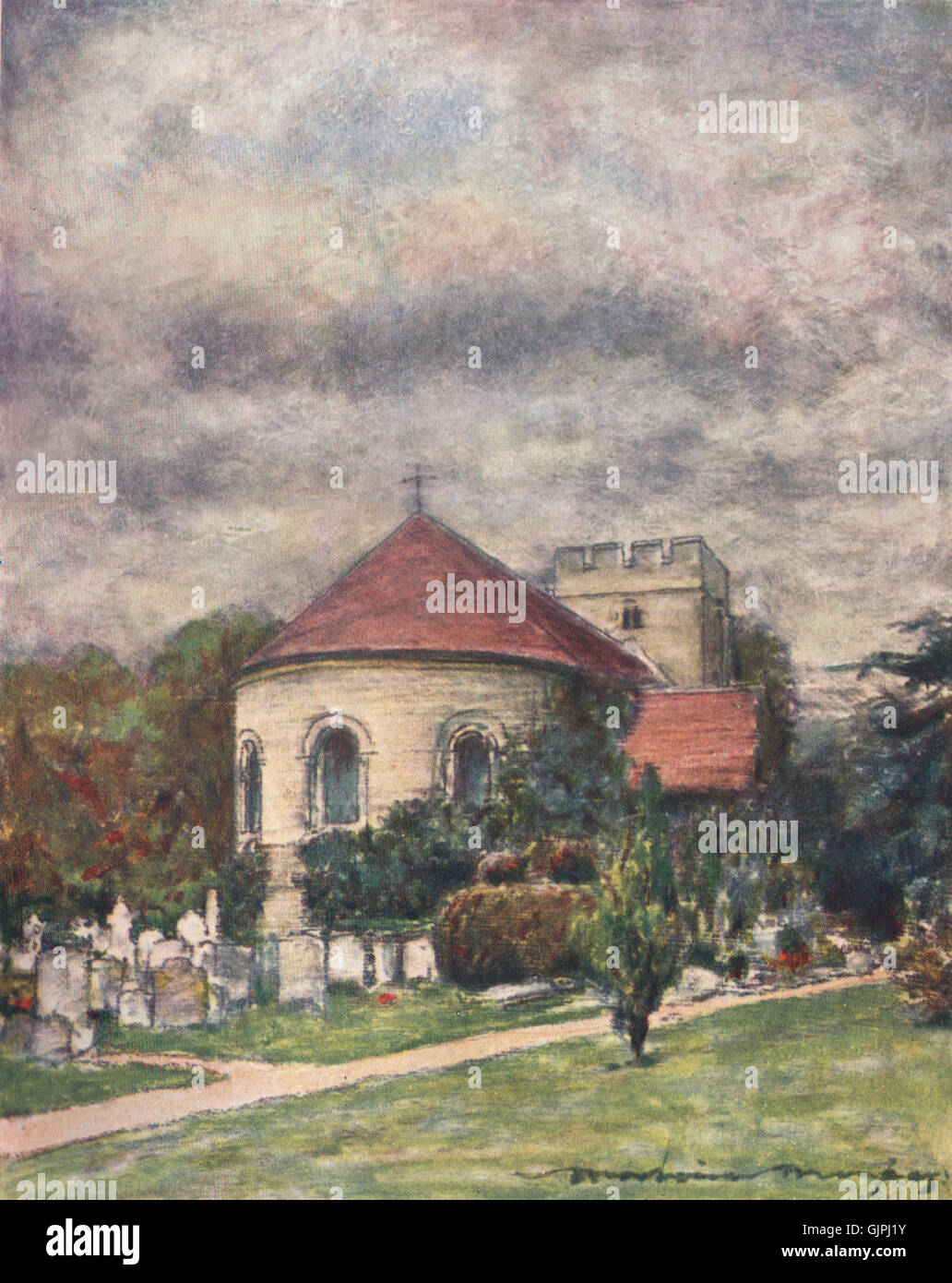 'Goring Church' by Mortimer Menpes. Oxfordshire, antique print 1906 ...