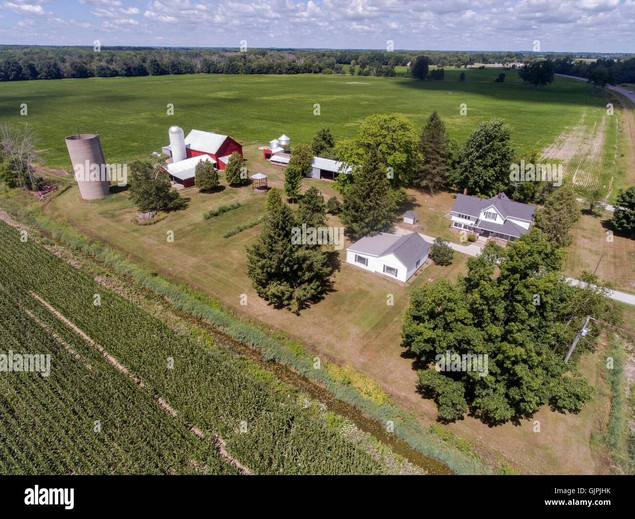 Aerial view of a small family farm near Lexington Michigan Stock Photo ...
