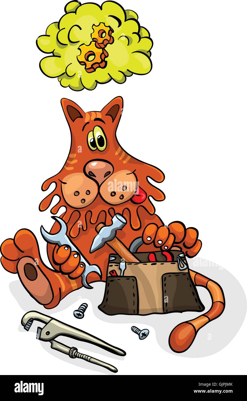 Cartoon character cat with tools for repair. Vector illustration Stock ...