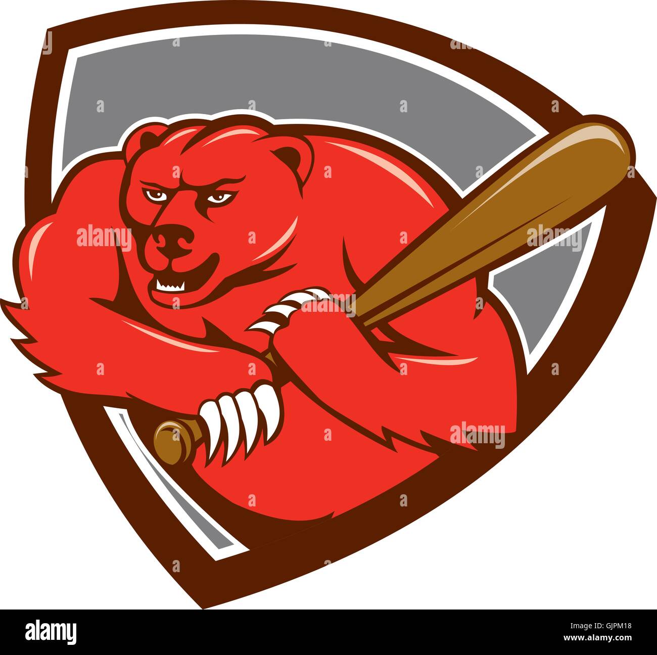 Grizzly Bear Baseball Player Batting Shield Cartoon Stock Vector Image ...