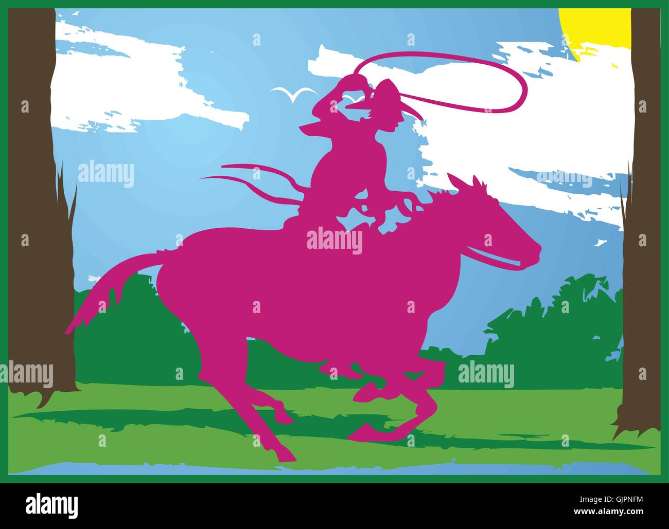 Rodeo cowboy roping calf Stock Vector Images - Alamy