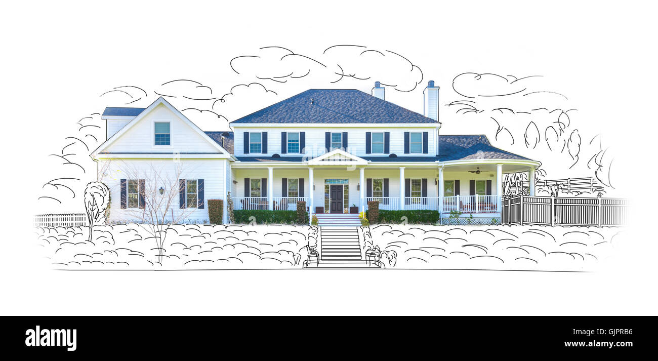 Custom House Drawing and Photo Combination Isolated on a White ...