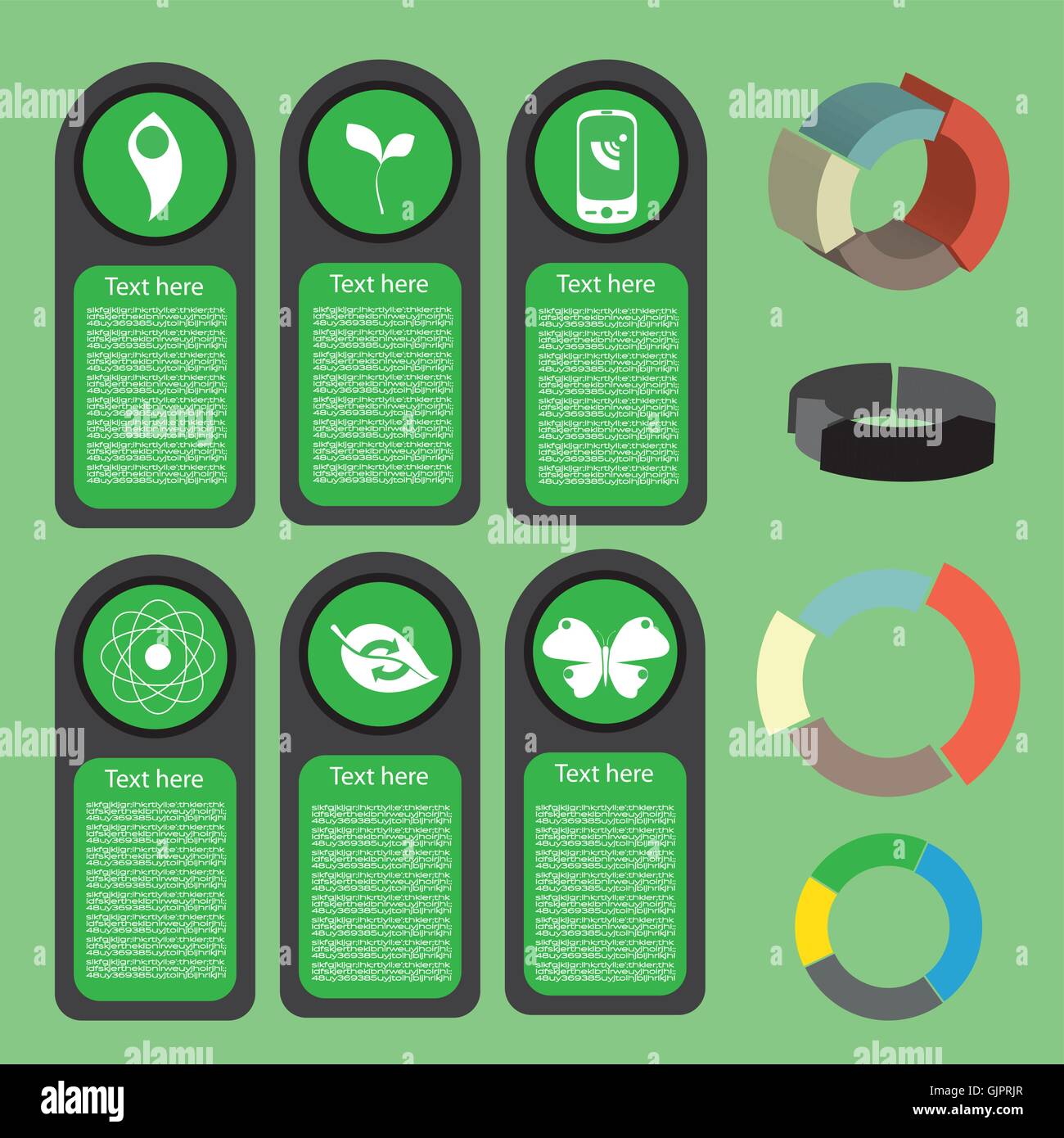 Ecological business green infographic with icons and 3d charts, flat ...