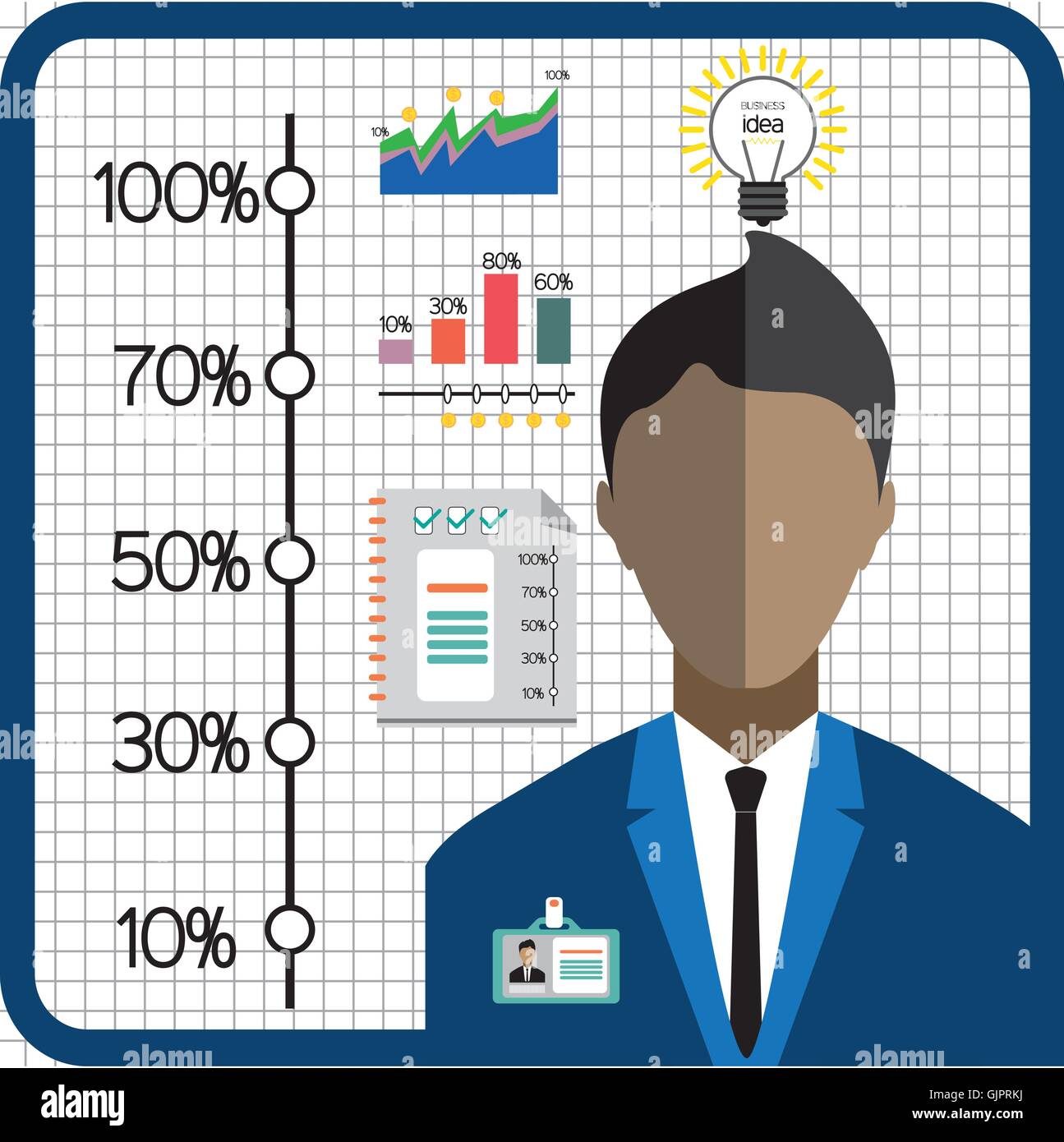 Business infographic with icons, person, charts and badge, flat design ...