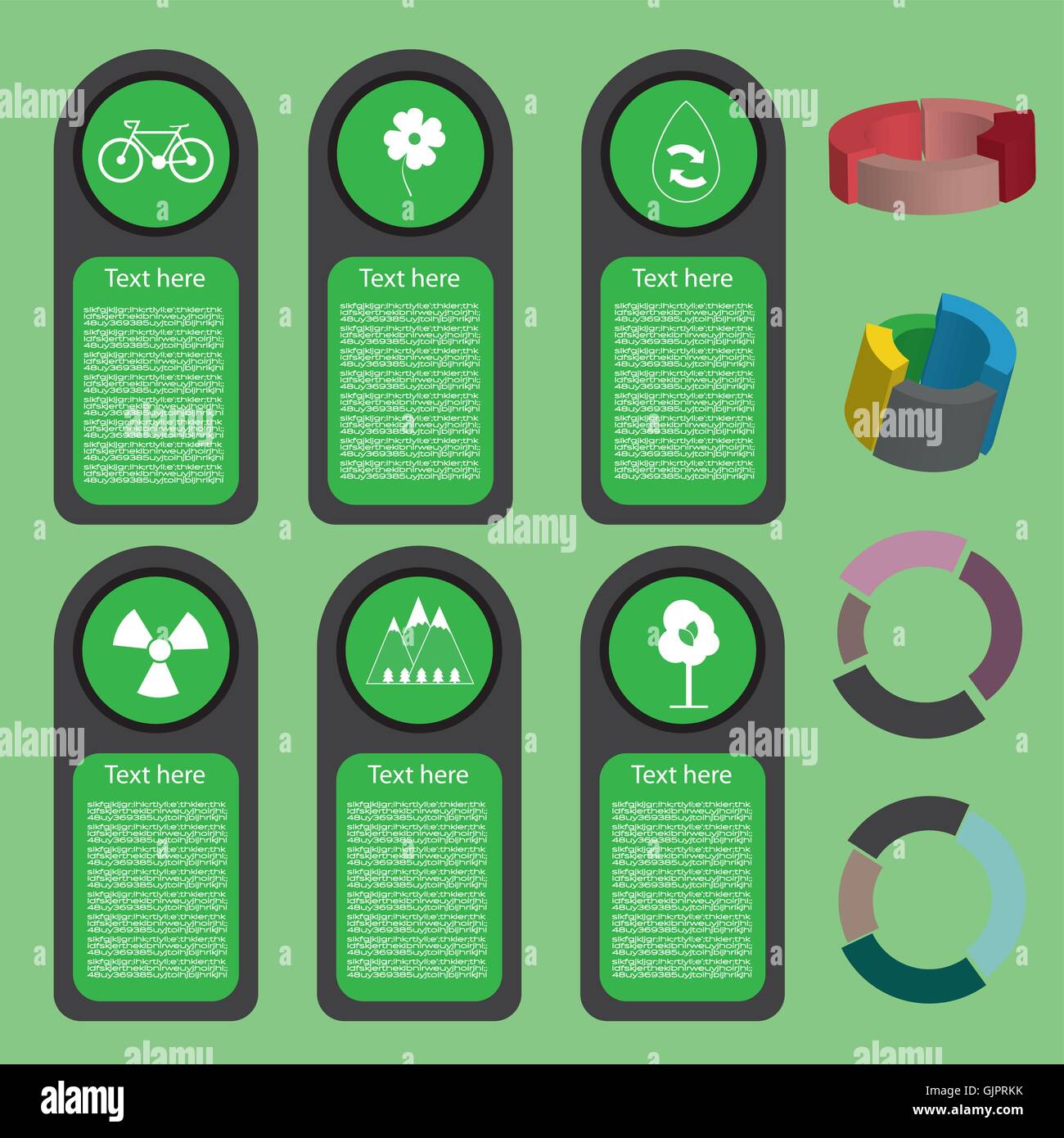 Ecological business green infographic with icons and 3d charts, flat ...