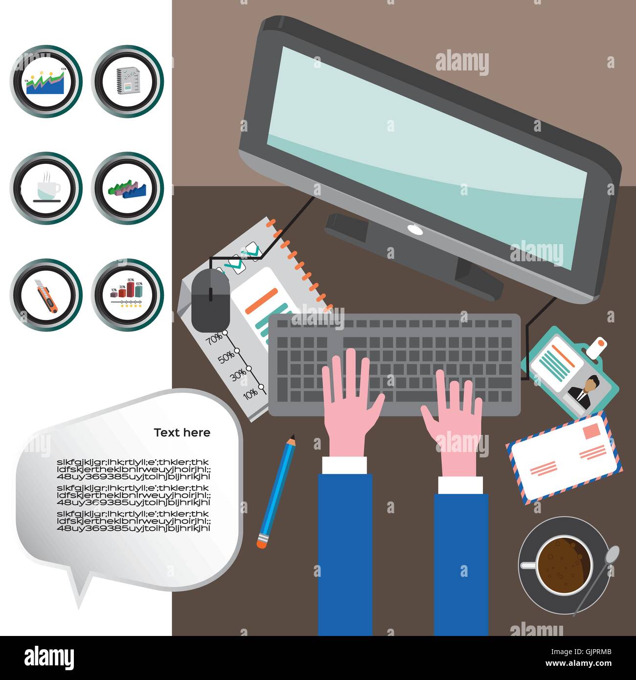 Business infographic with icons, computer and typing keyboard, flat ...