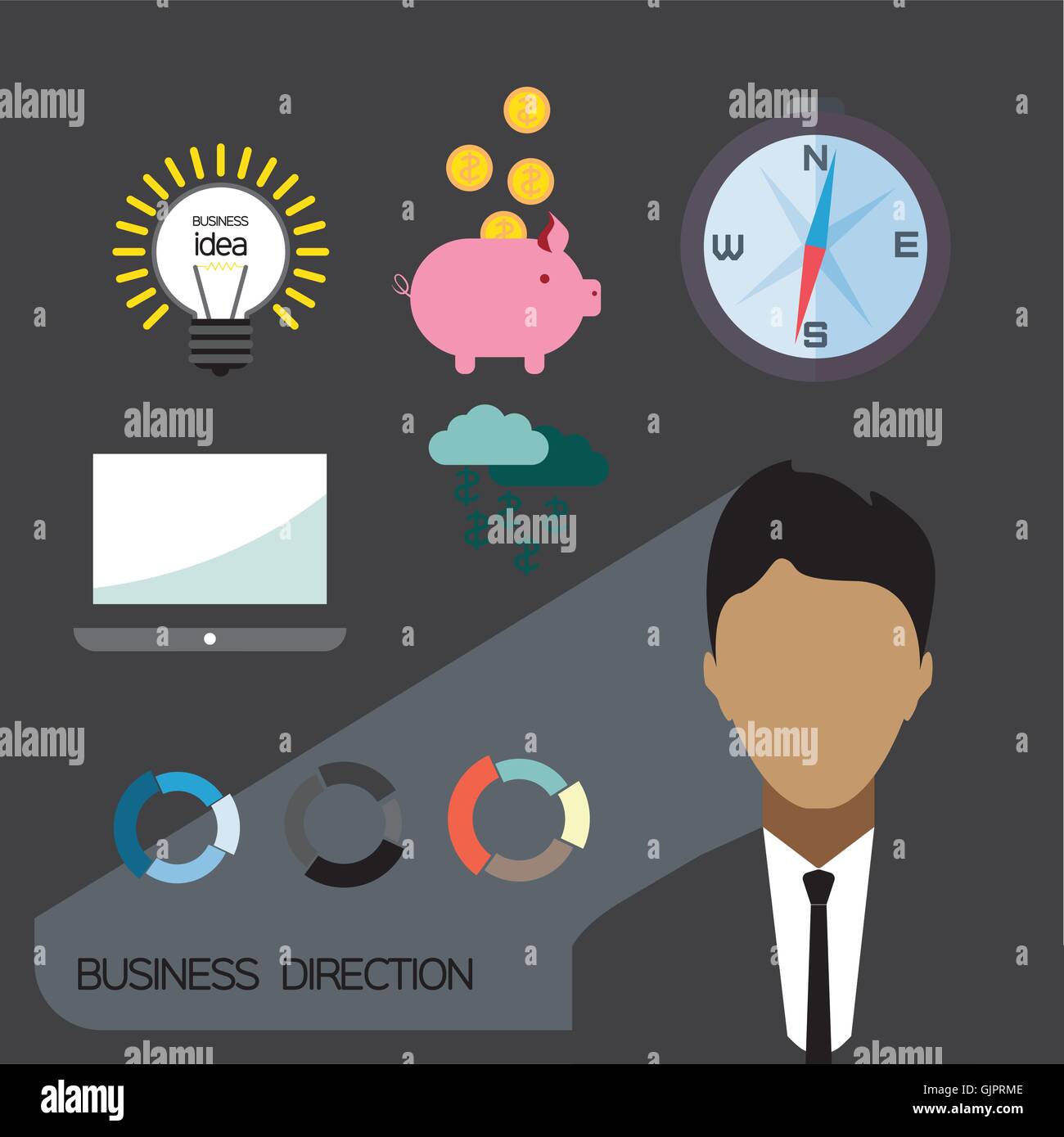 Business direction infographic with icons, persons and money, flat ...