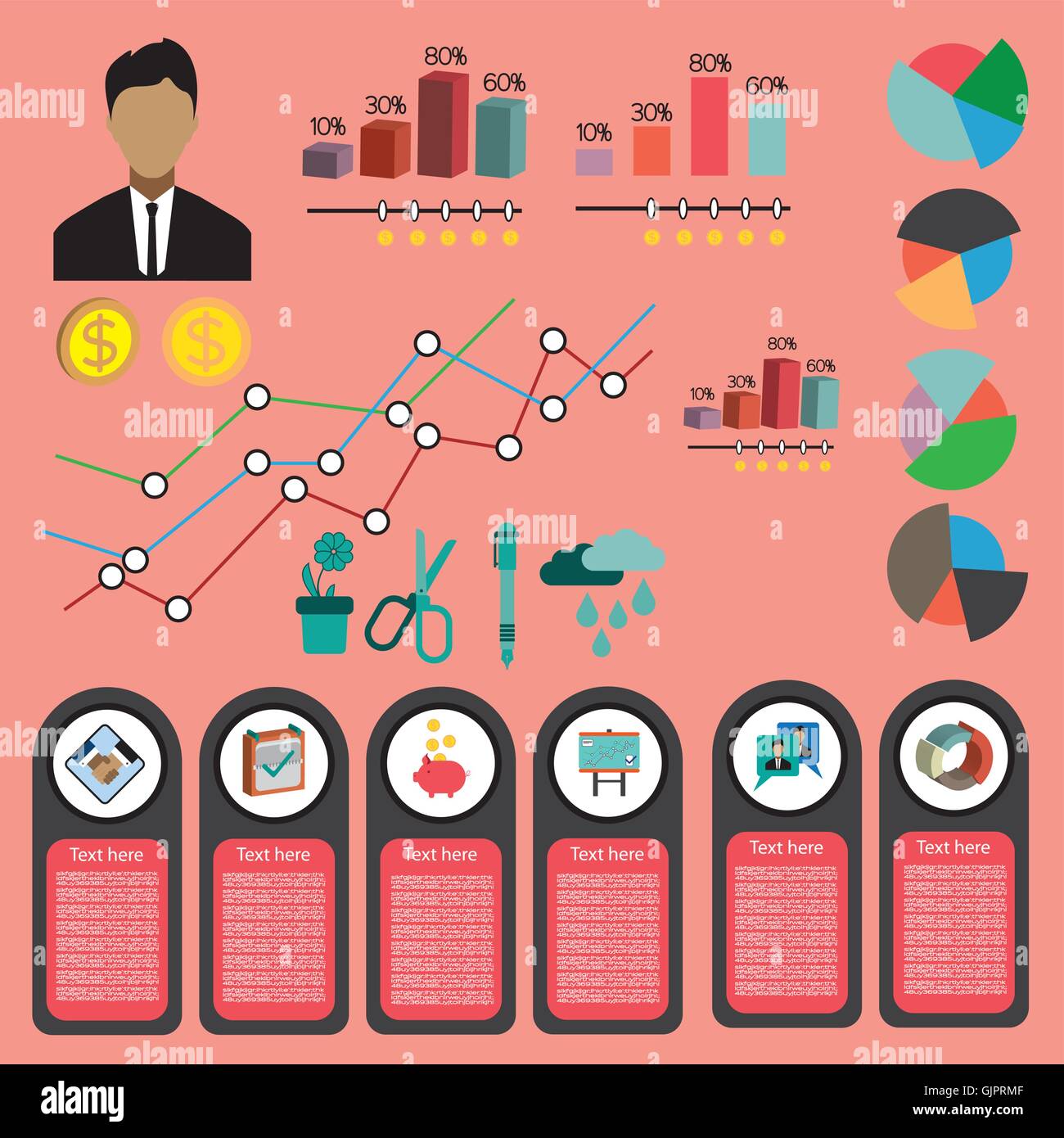 Business infographic with icons, persons and money, flat design ...