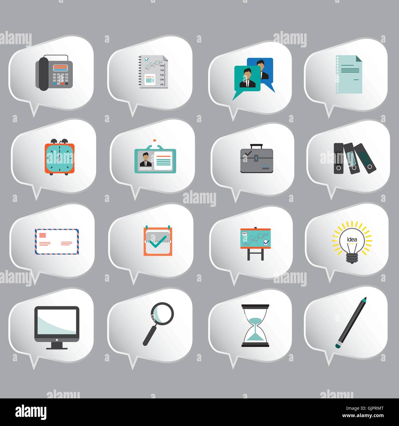 Business icons set, flat style over silver background. Digital vector ...
