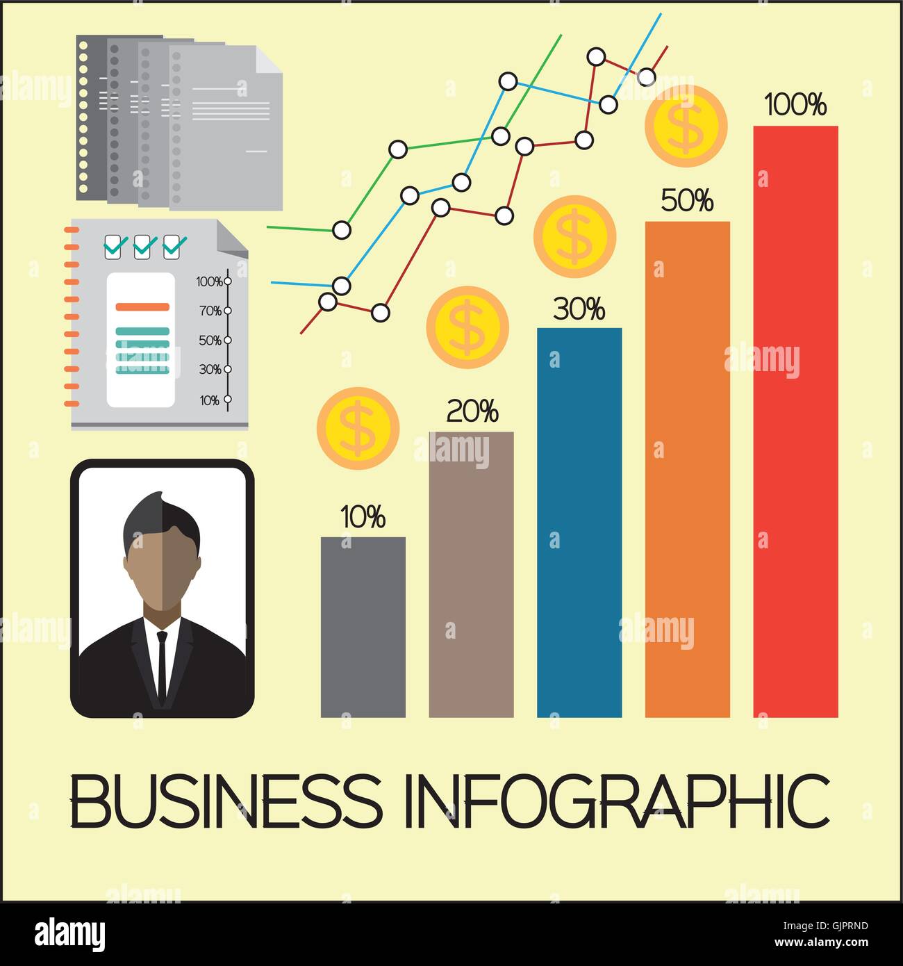 Business elements infographic with icons, charts and money, flat design ...