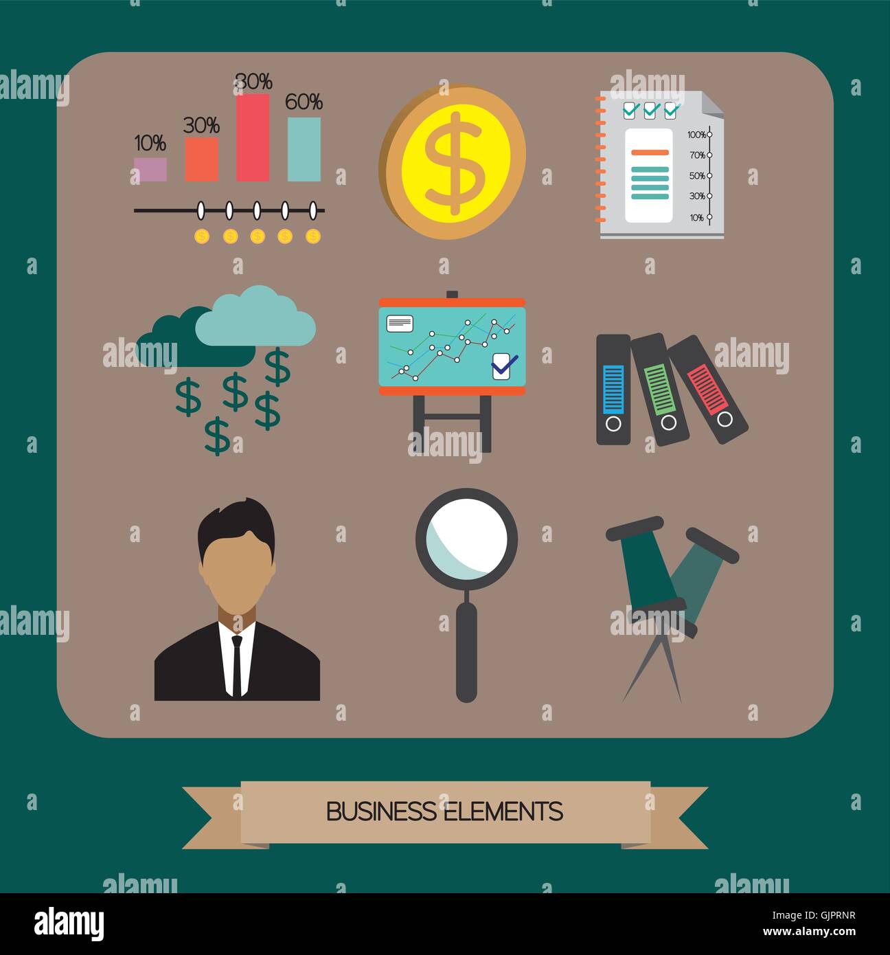 Business elements infographic with icons, charts and money, flat design ...