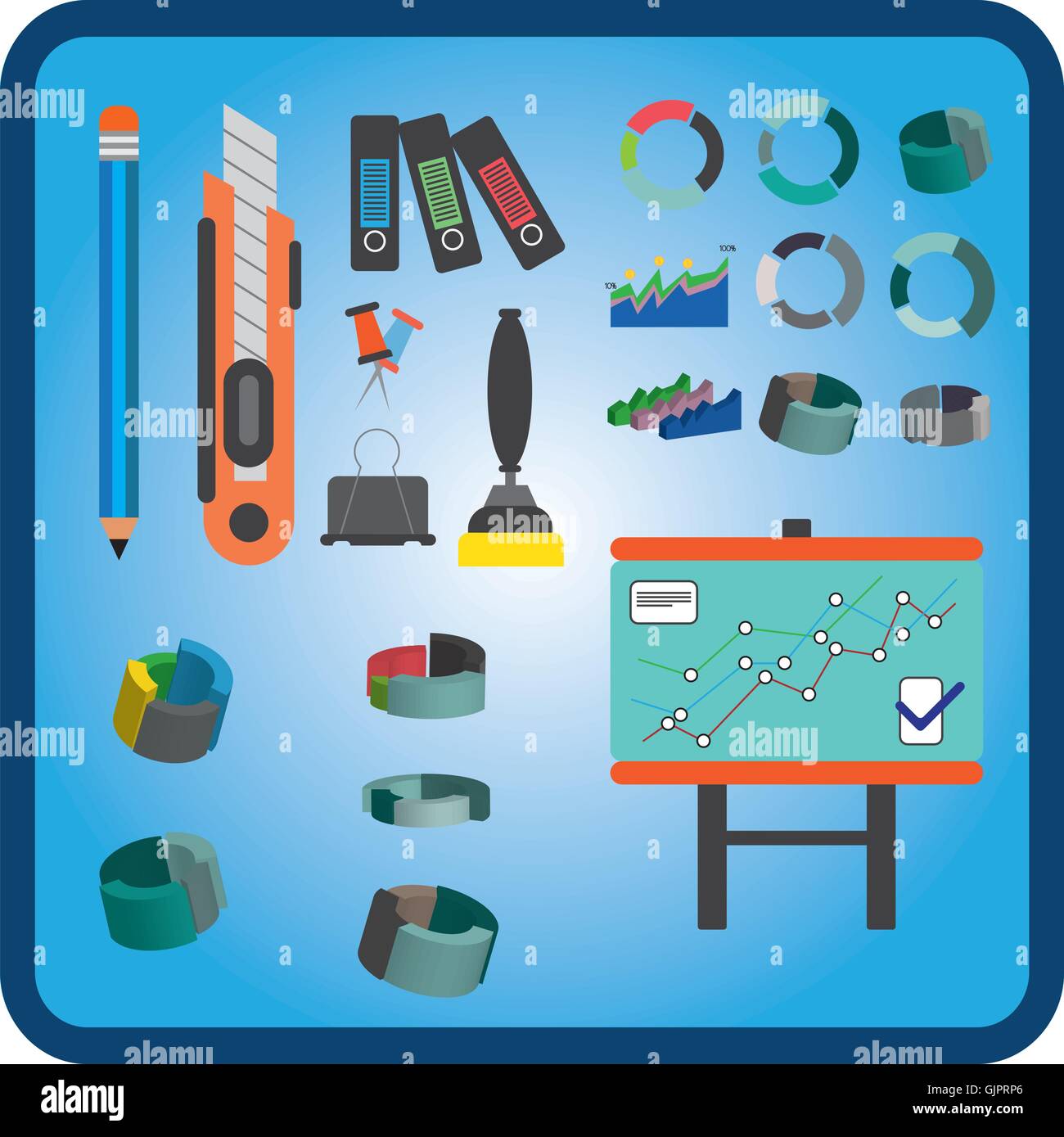 Business elements infographic with icons and charts, flat design ...