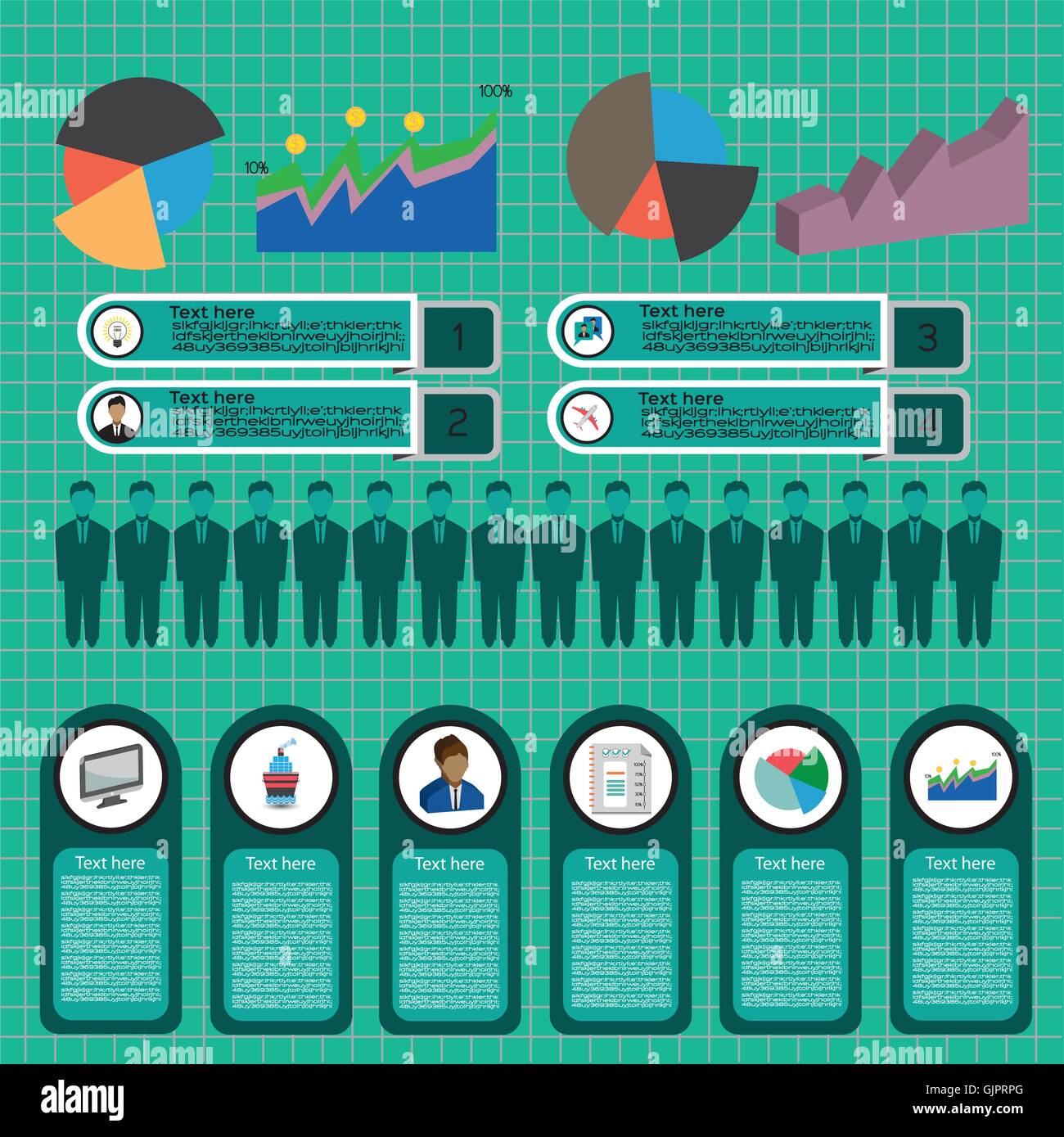 Business idea infographic with icons, persons, money, charts and papers ...