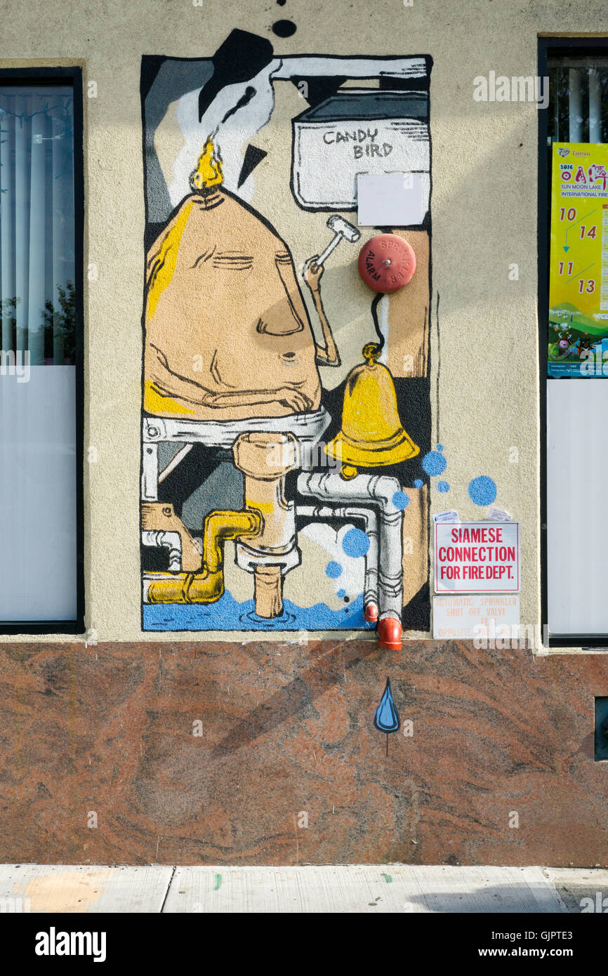A street art painting that combines with real physical objects. Outside ...