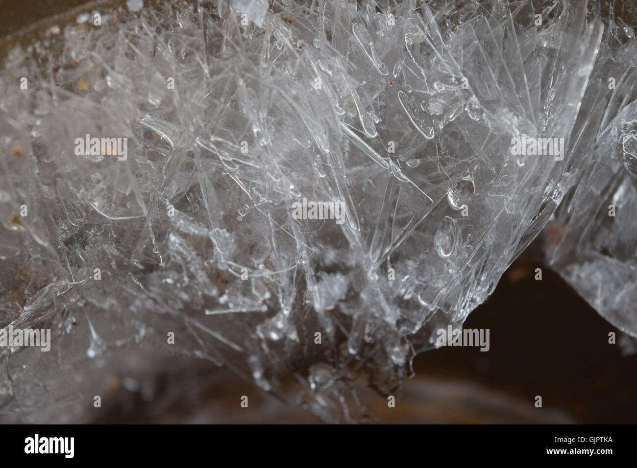 Crystals of ice and a plate. Frozen water to the vessel walls Stock ...