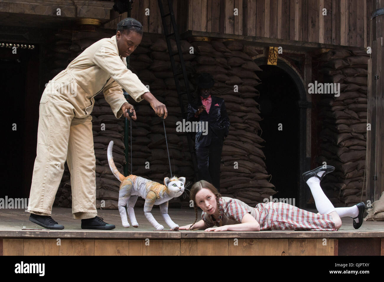 London, UK. 16 August 2016. Katy Owen as Lily with Tips the Cat ...