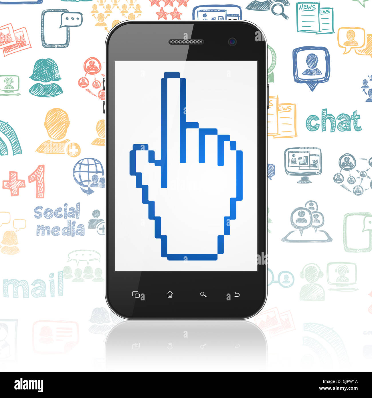 Social media concept: Smartphone with Mouse Cursor on display Stock ...