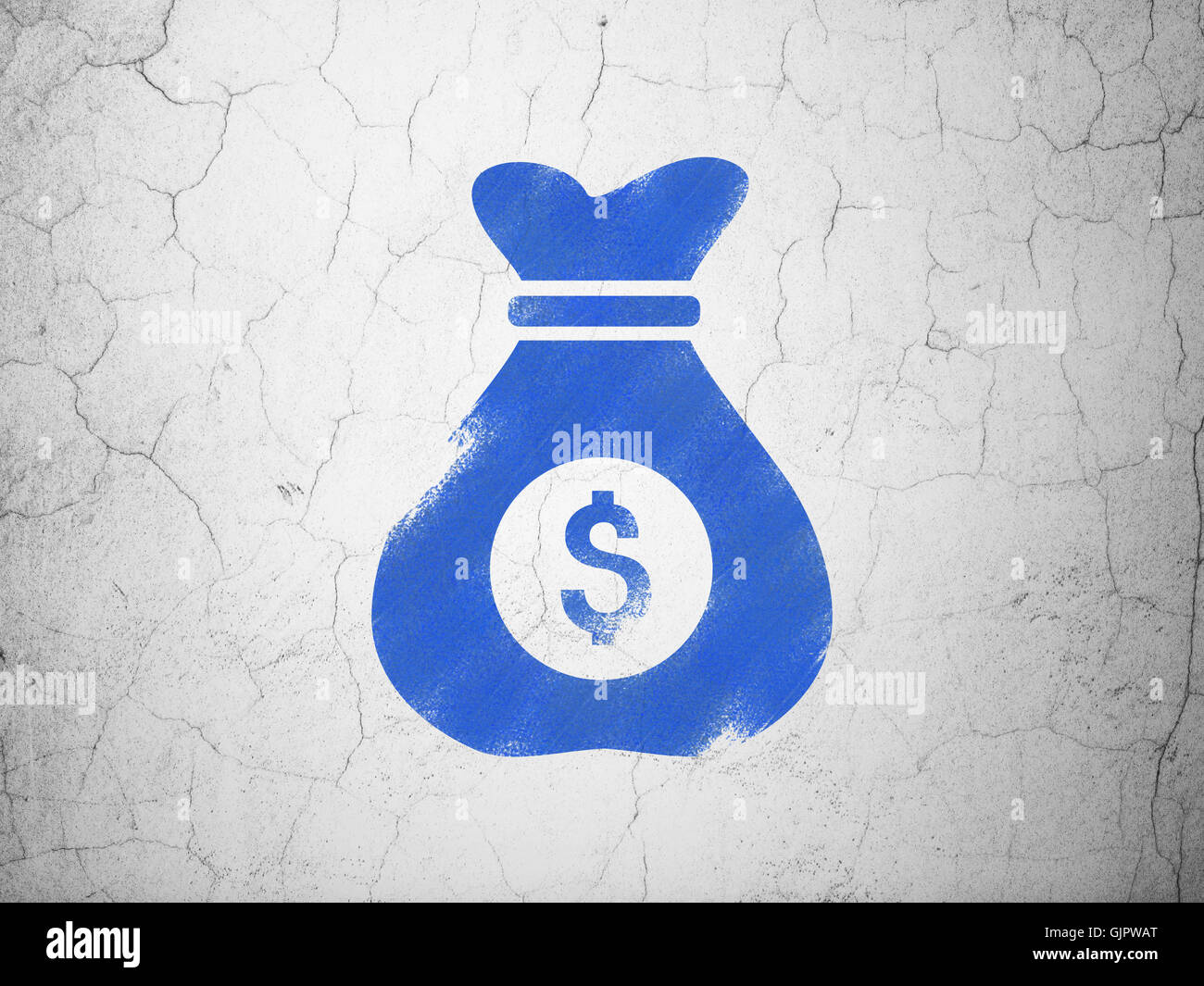 Finance concept: Money Bag on wall background Stock Photo - Alamy