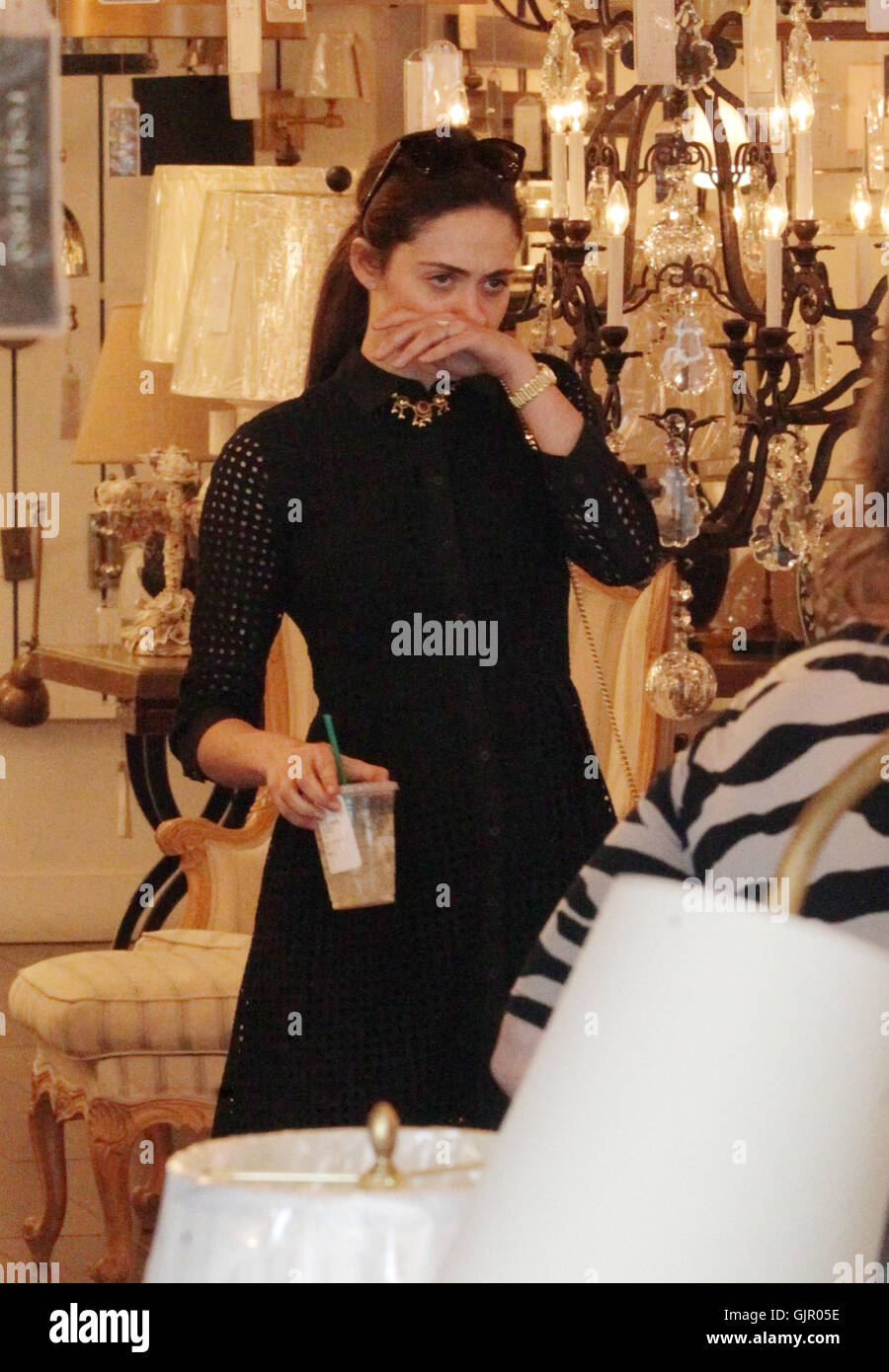 Emmy Rossum goes shopping for lamps with her mother at Foundry Lighting ...