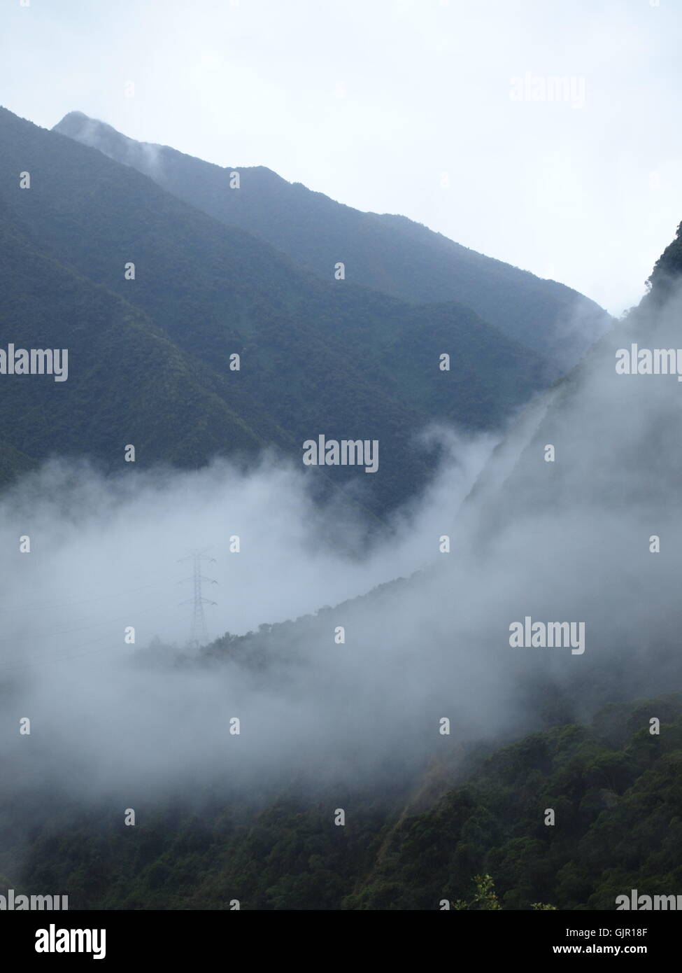 Pylon in the mist, in the Cloud Forest on the Inca Trail to Machu ...