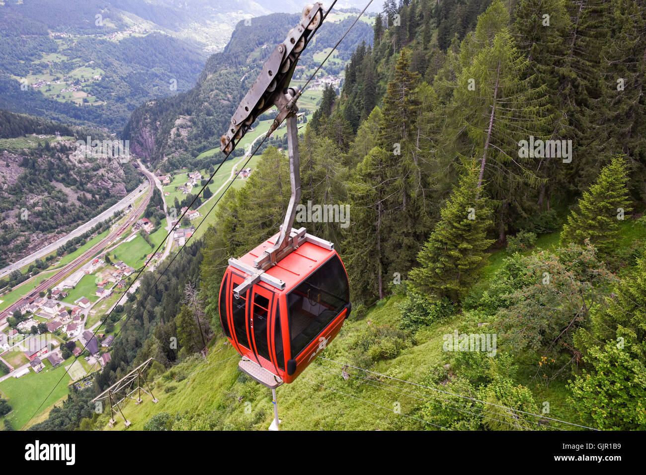 Rodi Fiesso, Switzerland - 25 July 2016: The cableway to Lake Tremorgio ...