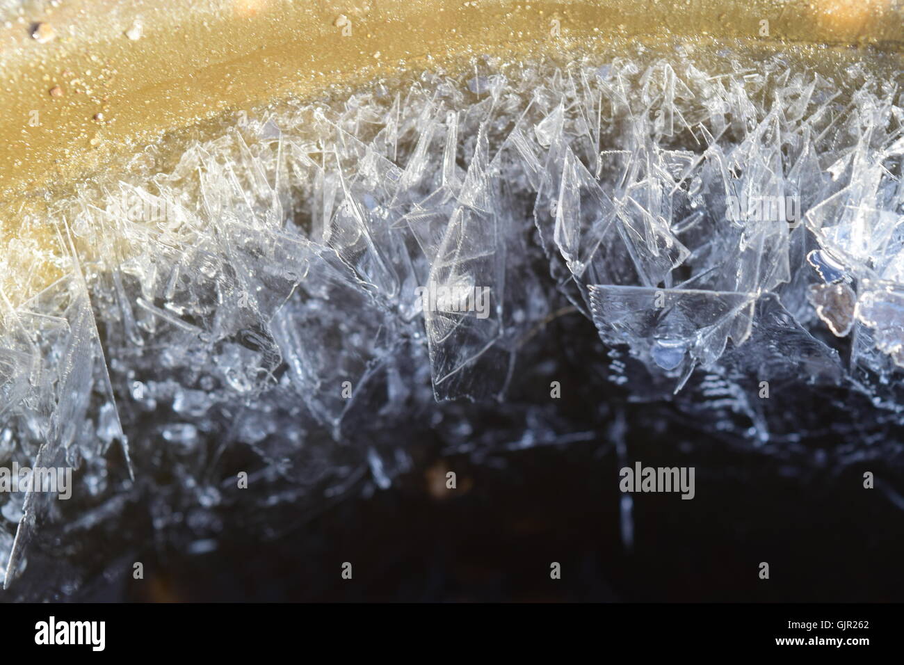 Crystals of ice and a plate. Frozen water to the vessel walls Stock ...