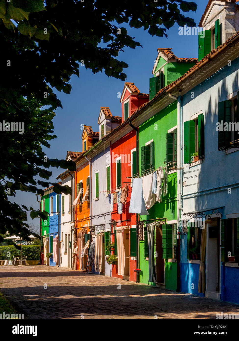The traditional colourful painted buildings of the island of Burano ...