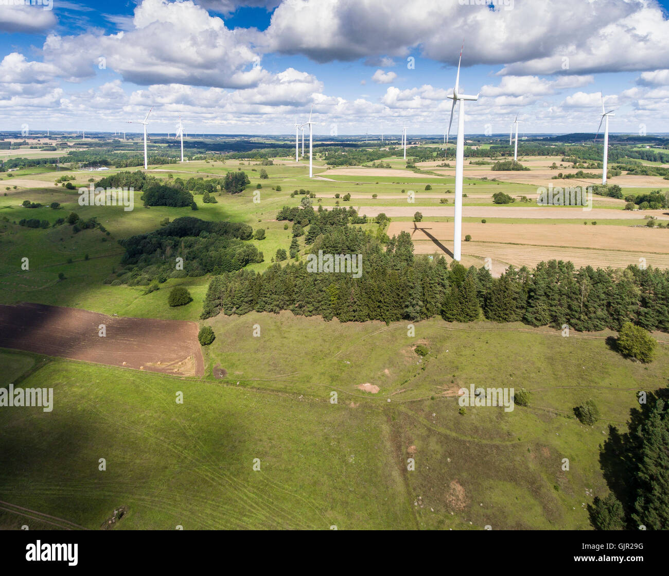 Wind turbines in Suwalki. Poland. View from above. Summer time Stock ...