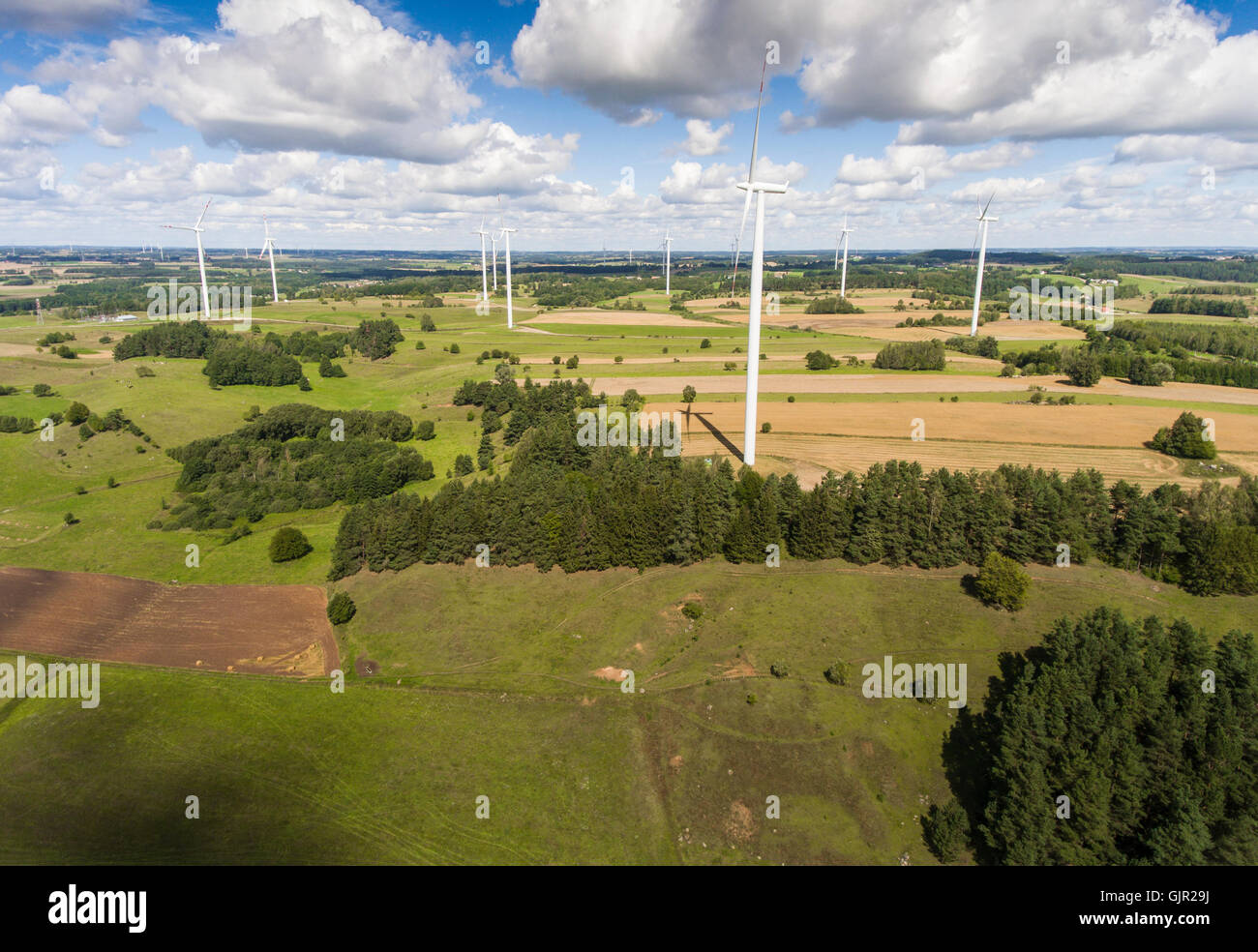 Wind turbines in Suwalki. Poland. View from above. Summer time Stock ...