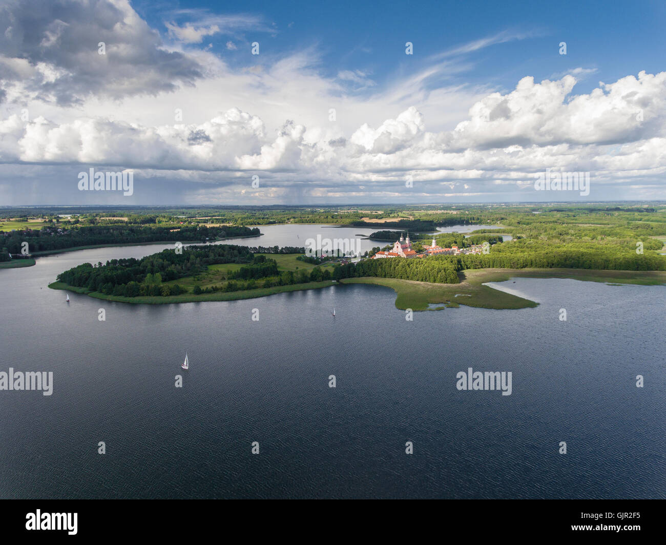 View of small islands on the lake in Masuria and Podlasie district ...