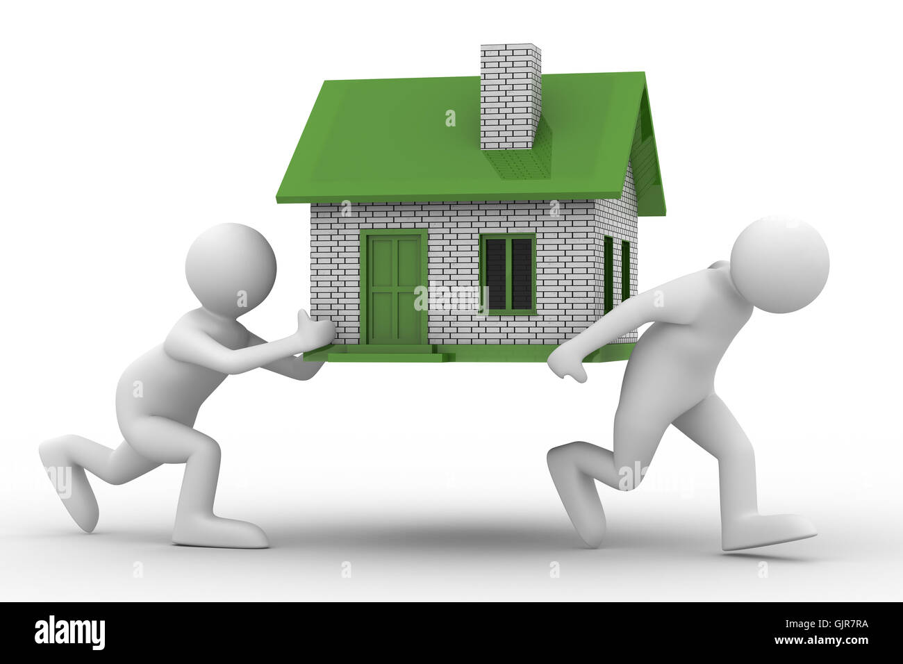 two men carry house. Isolated 3D image Stock Photo - Alamy