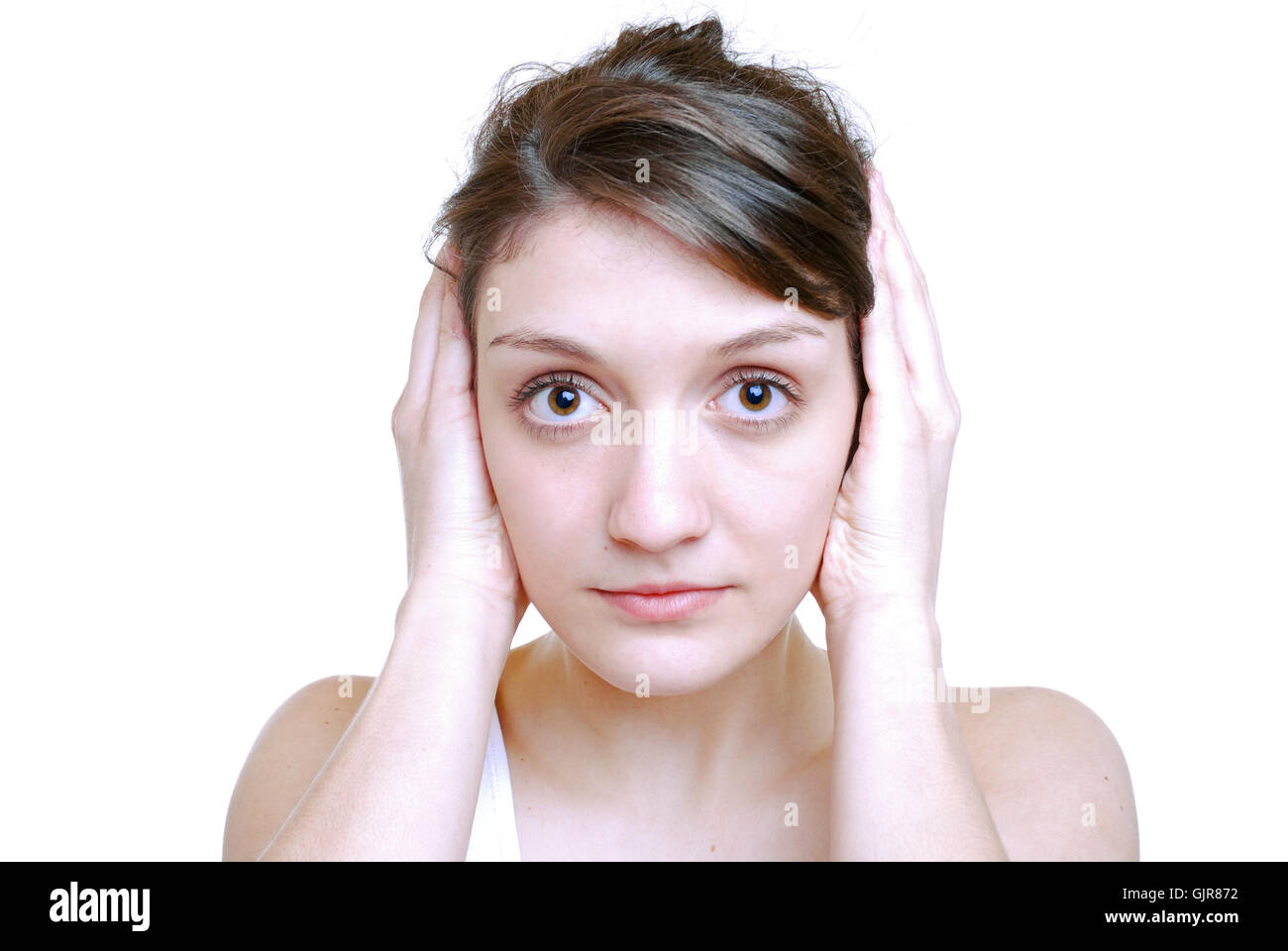 Woman keep shut ear hi-res stock photography and images - Alamy