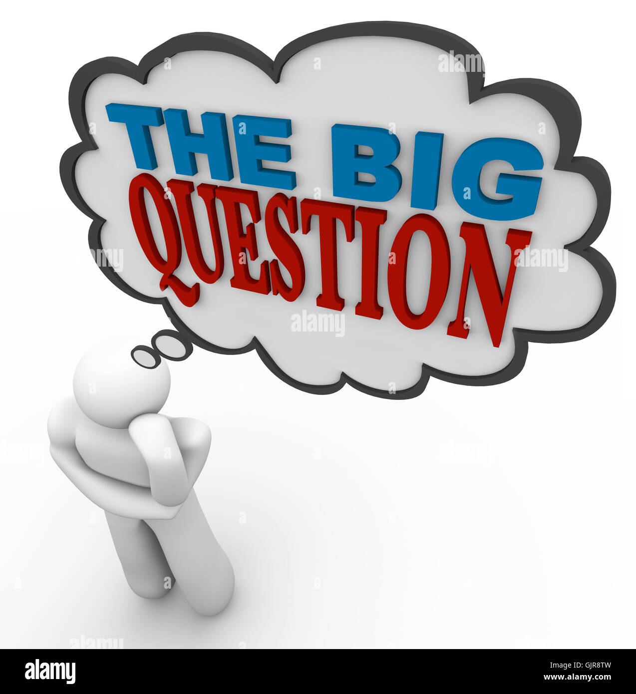 The Big Question - Thinking Person Asks in Thought Bubble Stock Photo ...