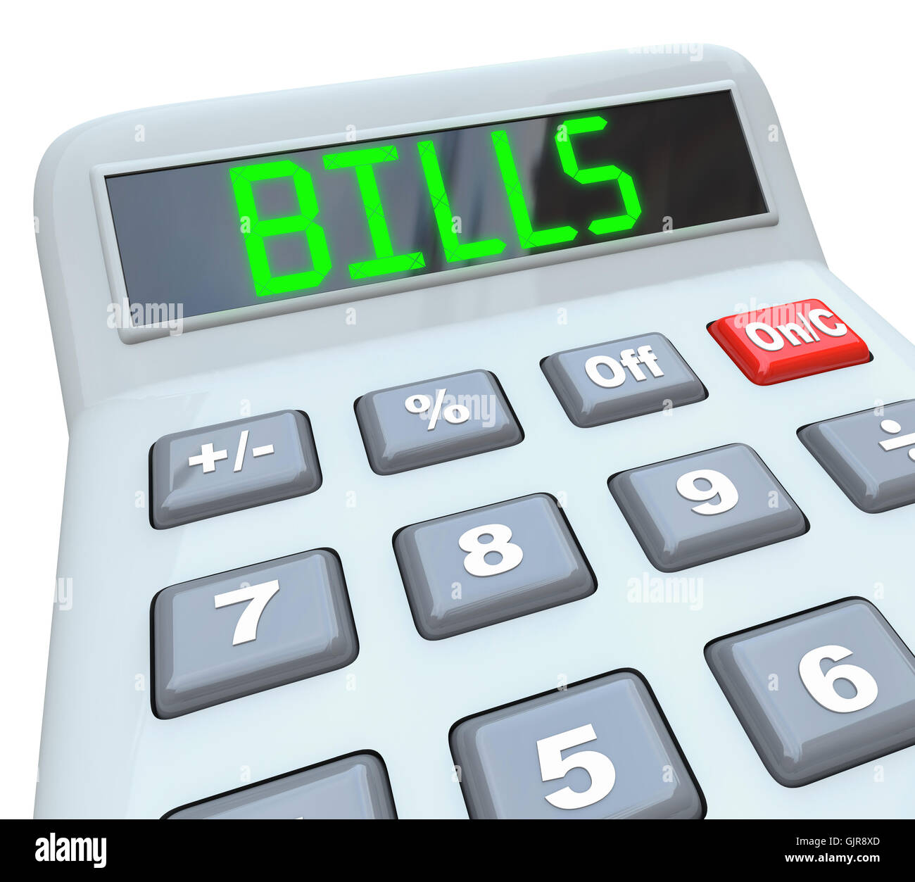 Bills - Word on Calculator for Payment of Expenses Stock Photo - Alamy