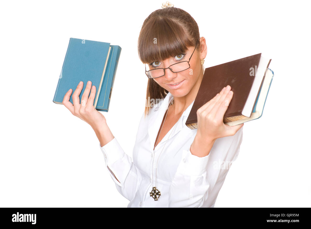 girl with two books Stock Photo - Alamy