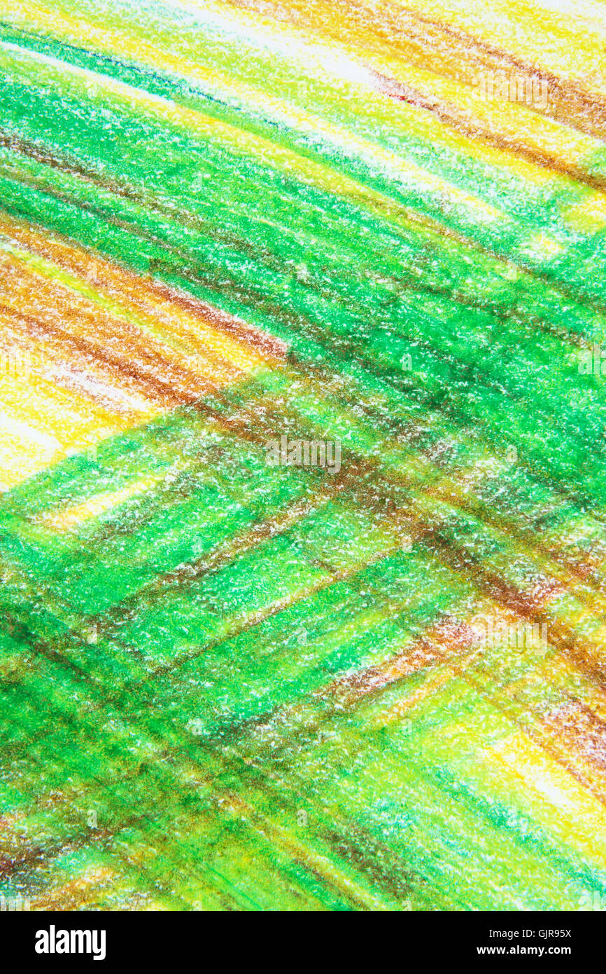 Abstract green and yellow crayon drawing Stock Photo - Alamy