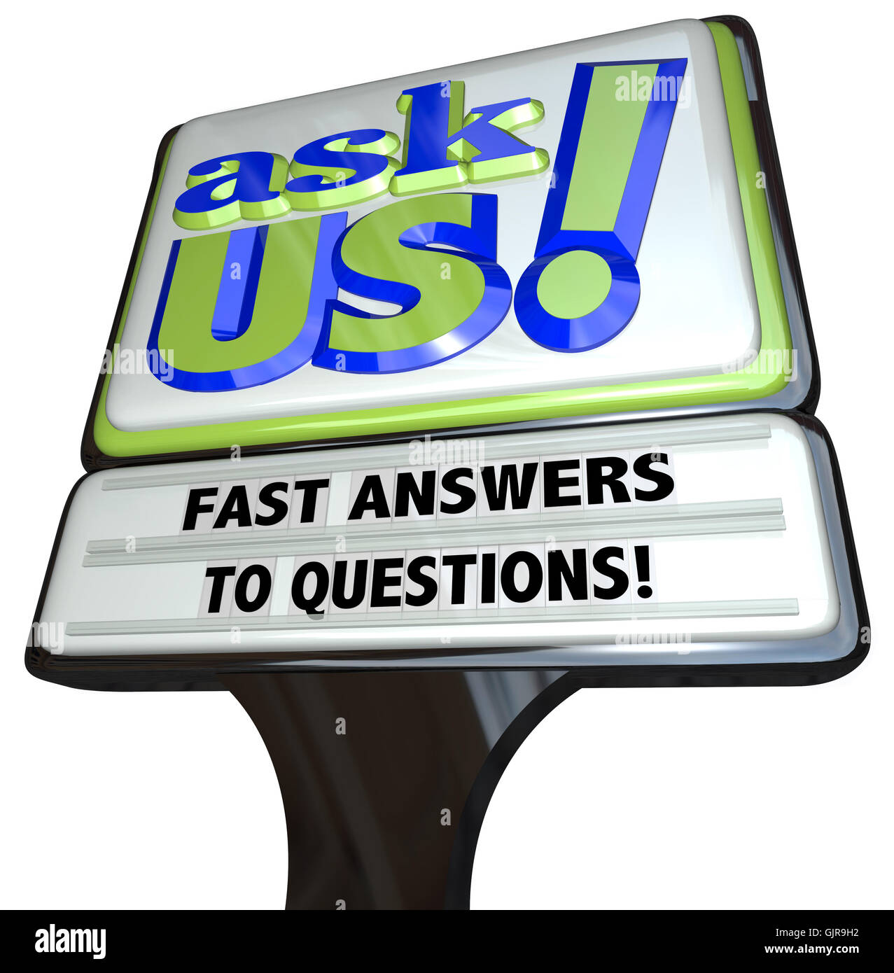Ask Us Questions and Answers Fast Food Restaurant Sign Stock Photo - Alamy