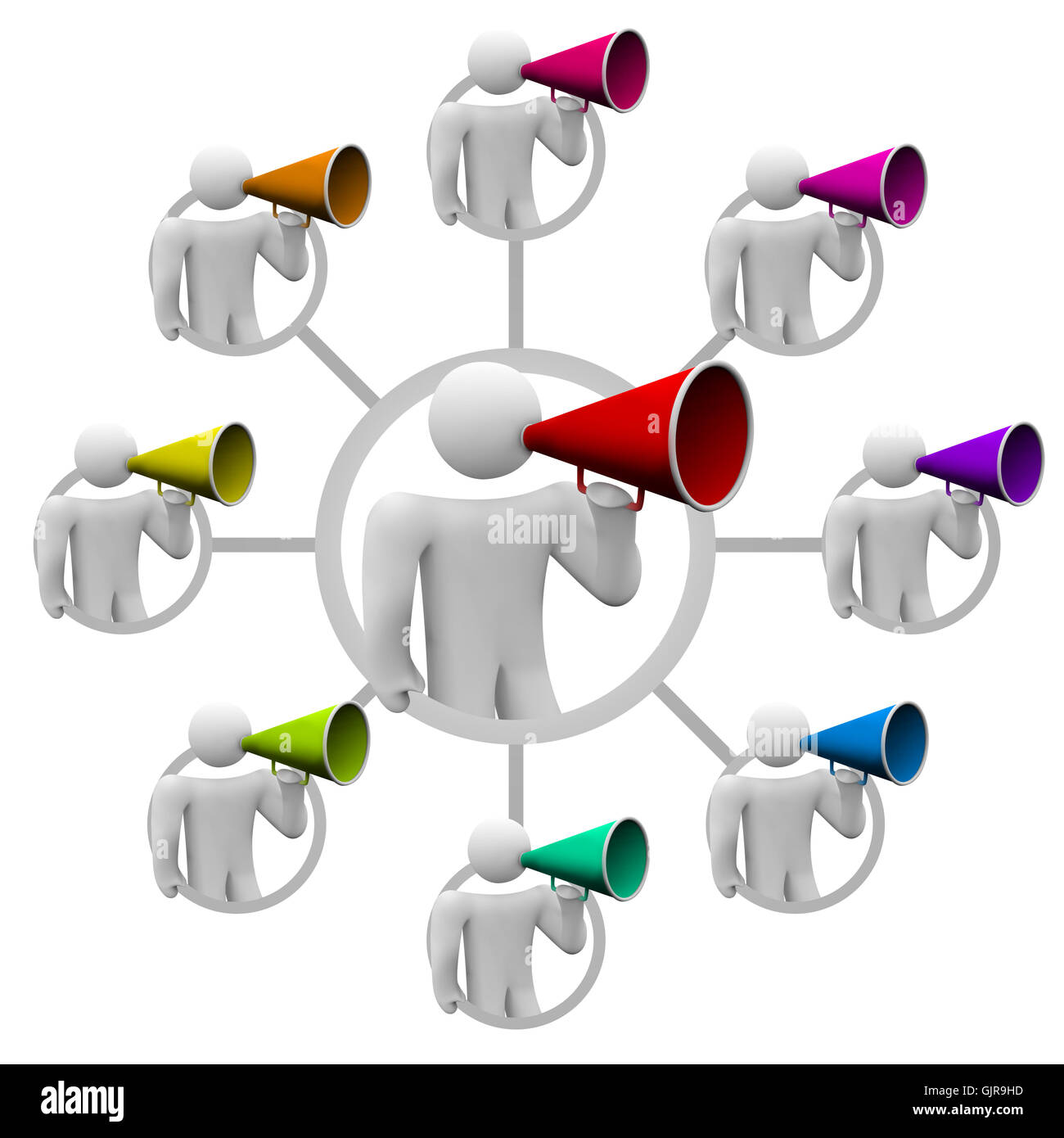 Bullhorn People Spreading the Word in Communication Network Stock Photo ...
