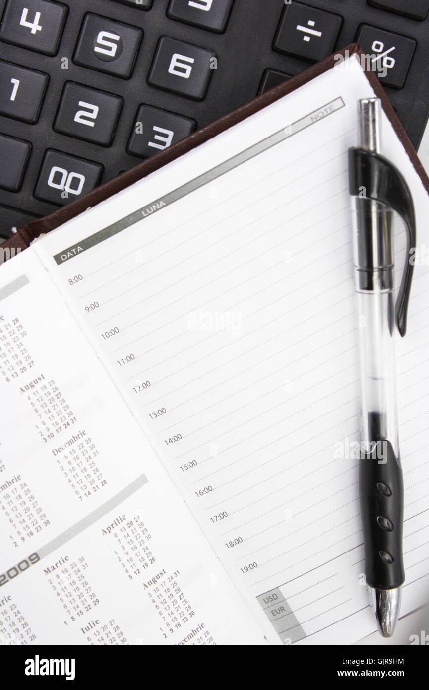 Calculator, Pen and Notebook Stock Photo - Alamy