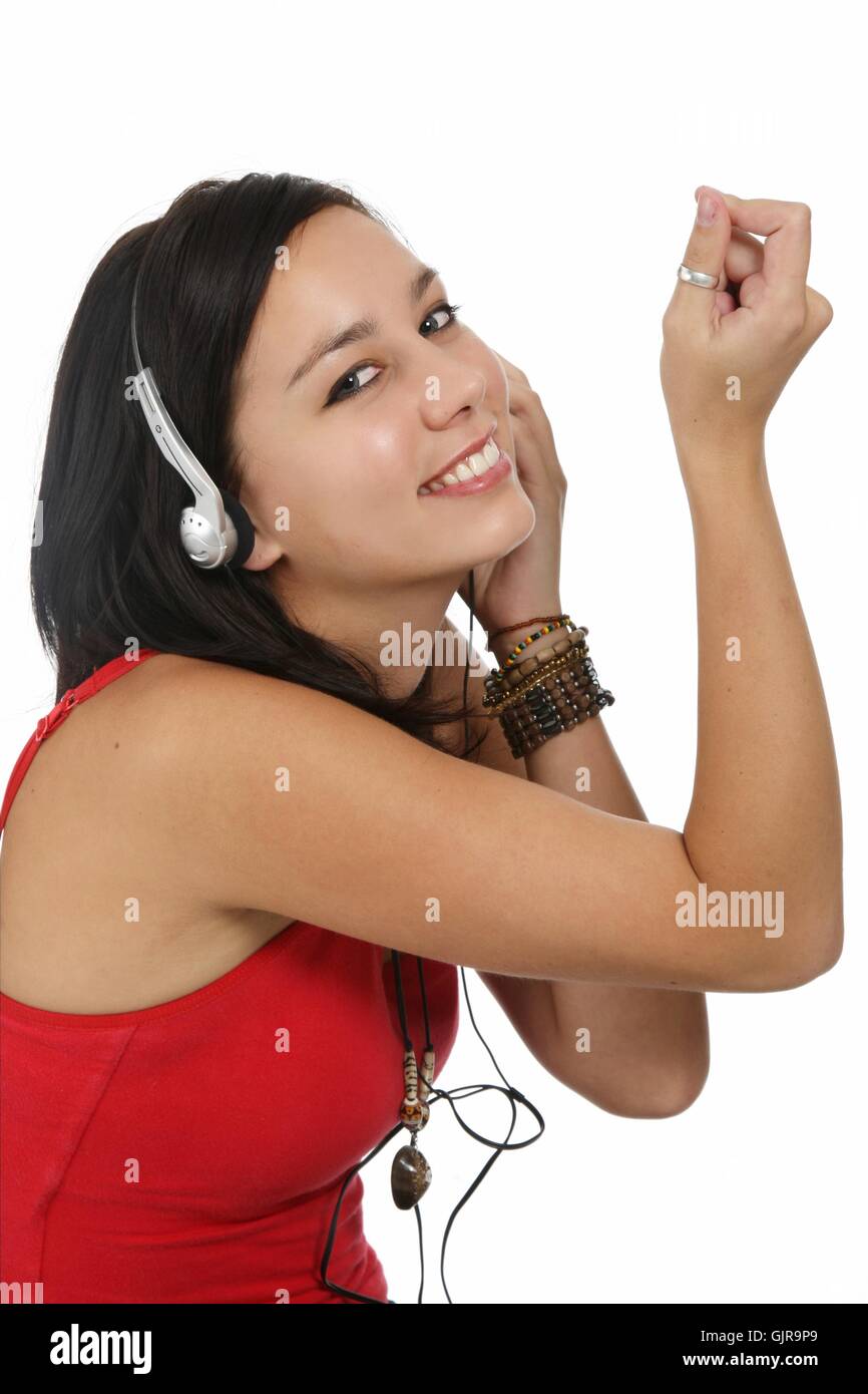 Pretty Music Loving Woman Stock Photo - Alamy