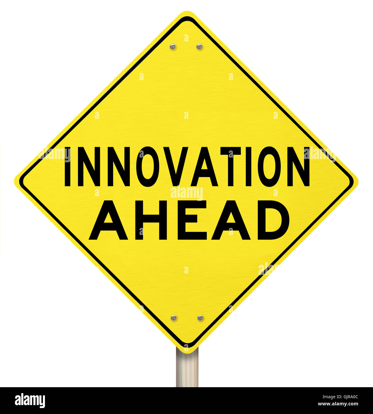 Yellow Warning Sign - Innovation Ahead - Future Stock Photo - Alamy