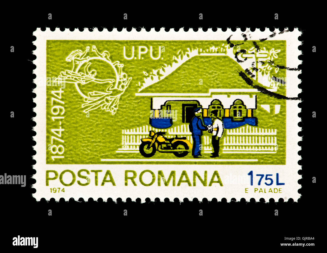 Postage stamp from Romania depicting a mail carrier delivering a letter ...
