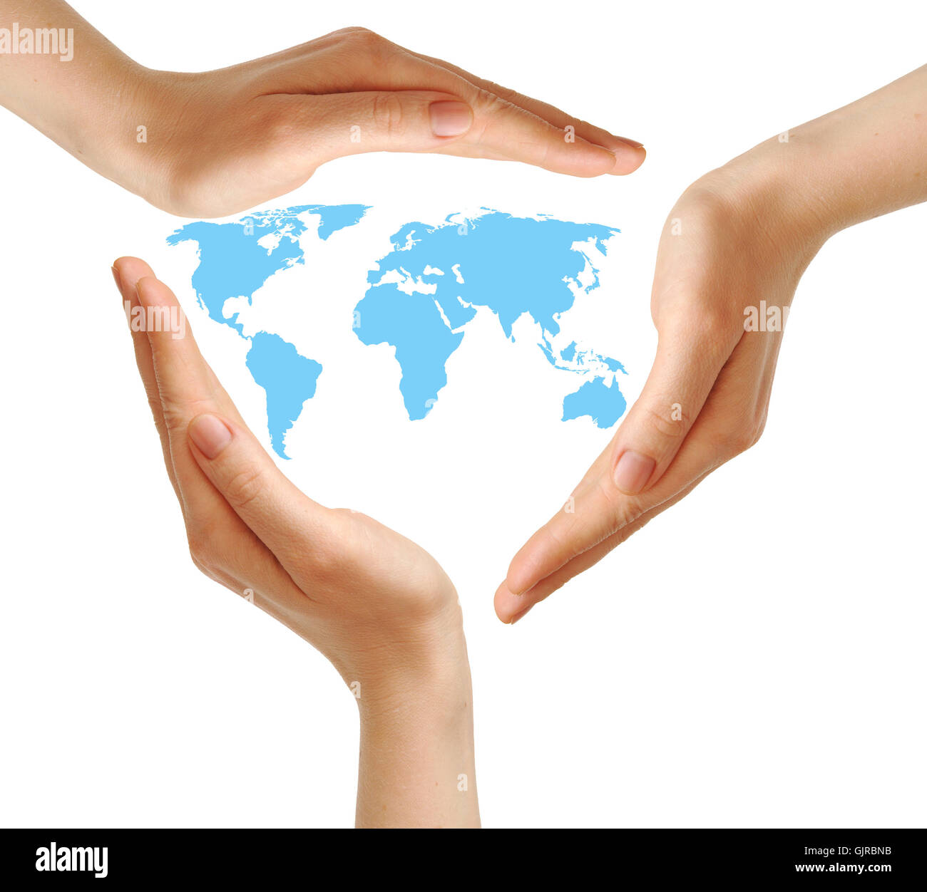 female hands surrounding the world map on white Stock Photo - Alamy